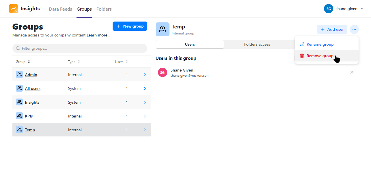 Removing a Group - Reckon Help and Support Centre